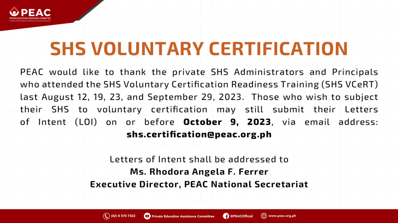Senior High School Voluntary Certification (SHSVC) | PEAC Official Website