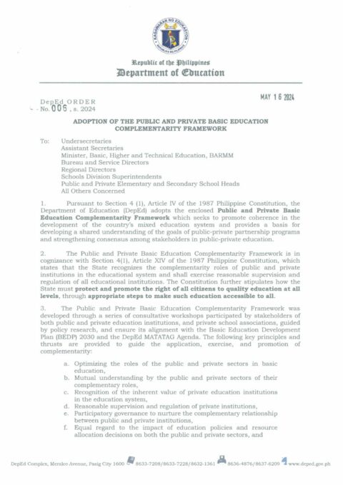 DepEd adopts the Public and Private Basic Education Complementarity ...