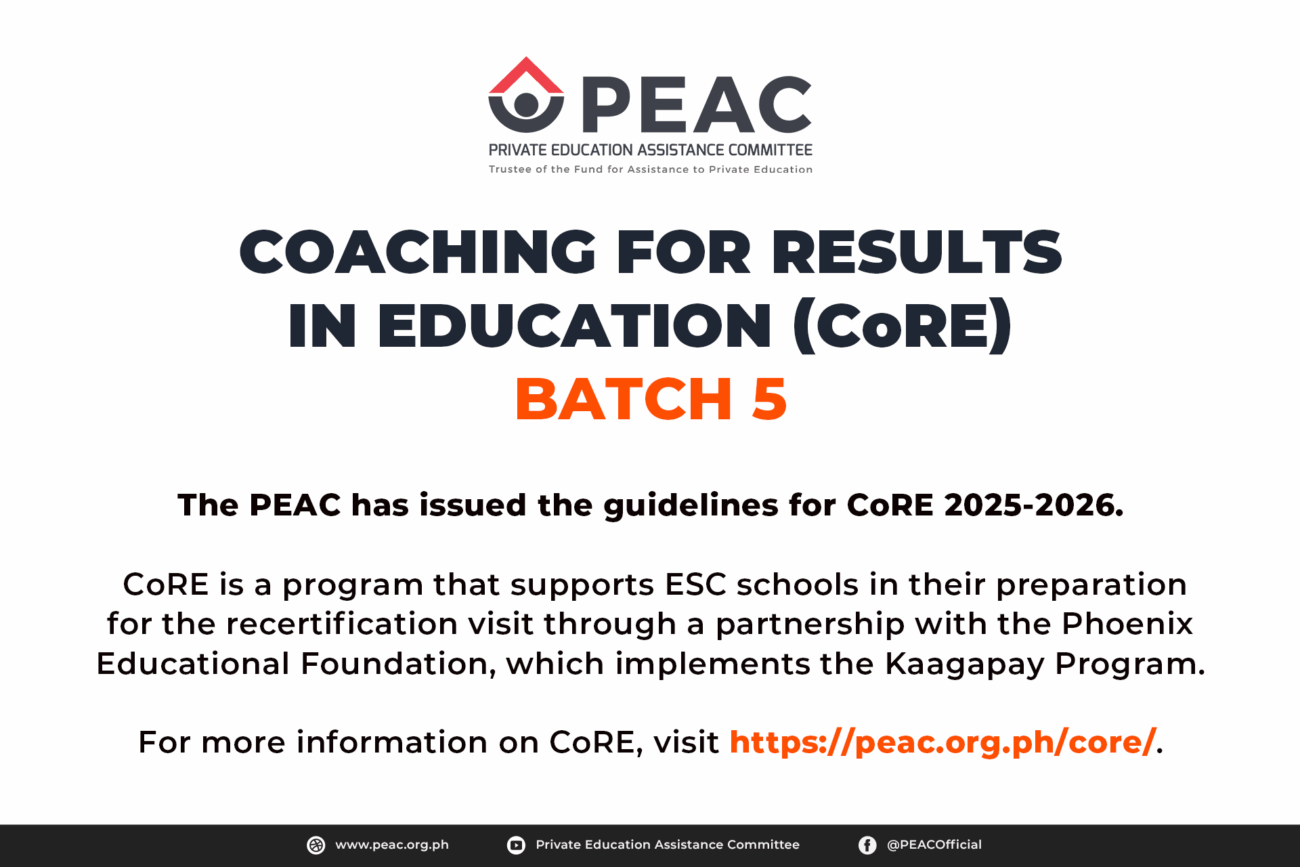PEAC issues CoRE Batch 5 guidelines for school year 2025-2026 | PEAC ...